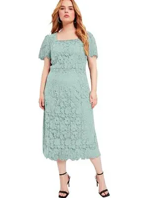 JUNE + VIE Square-neck A-line Lace Midi Dress - Antique Mint