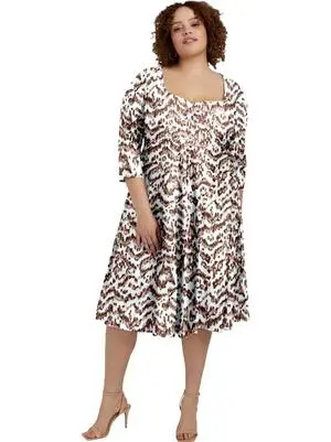JUNE + VIE Sweetheart Neckline Swing Dress - Botanical Texture Chocolate