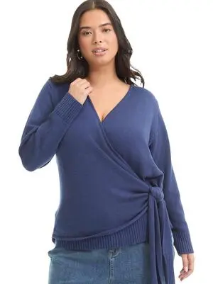 JUNE + VIE Wrap-Front Cardigan Beacon Blue