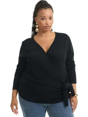 JUNE + VIE Wrap-front Cardigan - Black