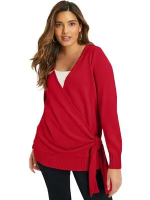 JUNE + VIE Wrap-front Cardigan - Classic Red