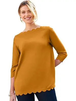 JESSICA LONDON Scallop Boatneck Tunic - Rich Gold