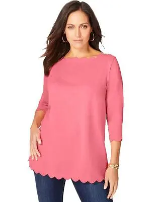 JESSICA LONDON Scallop Boatneck Tunic - Tea Rose