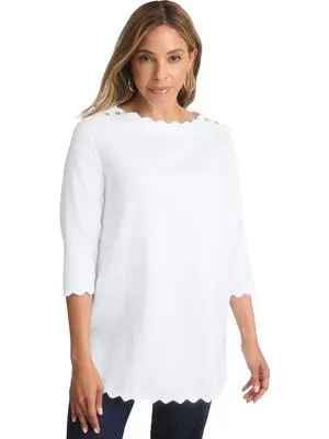 JESSICA LONDON Scallop Boatneck Tunic - White