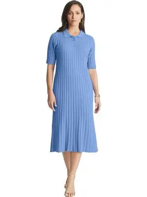 JESSICA LONDON Ribbed Henley A-line Dress - French Blue