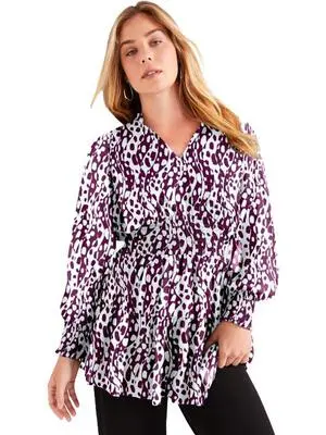 JUNE + VIE Smocked Georgette Tunic - Abstract Waves