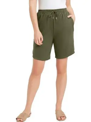 JUNE + VIE French Terry Bermuda Shorts - Dark Olive Green