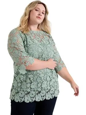 JUNE + VIE Allover Lace Top Light Jade