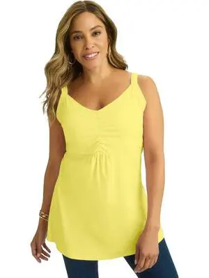 JESSICA LONDON Stretch Cotton Shirred Tank - Bright Lemon