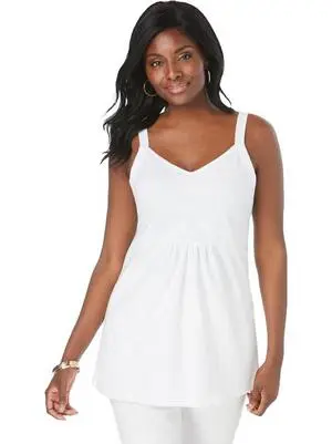 JESSICA LONDON Stretch Cotton Shirred Tank - Dark Sapphire