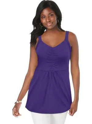 JESSICA LONDON Stretch Cotton Shirred Tank - Midnight Violet