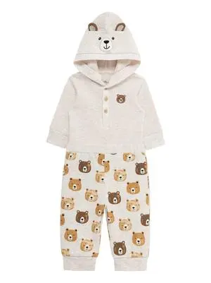 LITTLE ME Bear Hooded Bodysuit & Joggers Set - Oatmeal