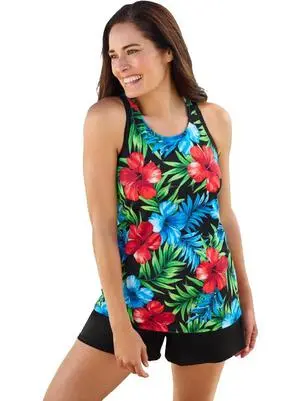 SWIM 365 Longer-length High-neck Racerback Tankini Top - Indigo Multi