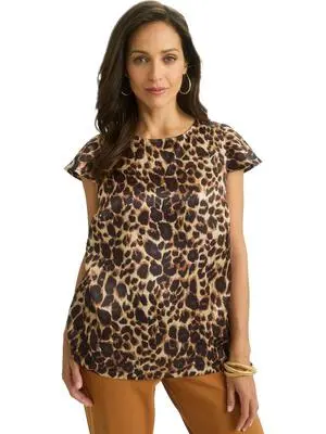 JESSICA LONDON Satin Blouse Cognac Painterly Cheetah