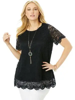 JESSICA LONDON Stretch Lace Tunic Black