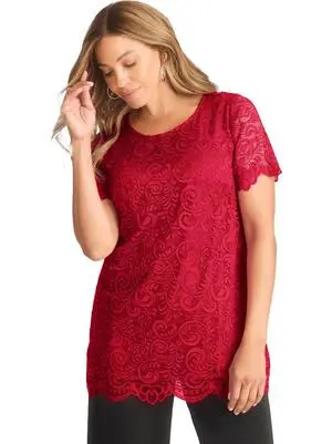 JESSICA LONDON Stretch Lace Tunic Classic Red