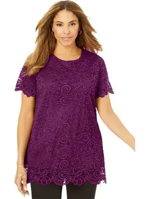 JESSICA LONDON Stretch Lace Tunic - Dark Berry