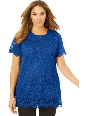 JESSICA LONDON Stretch Lace Tunic - Dark Sapphire