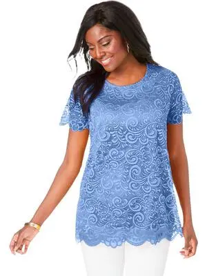 JESSICA LONDON Stretch Lace Tunic - French Blue