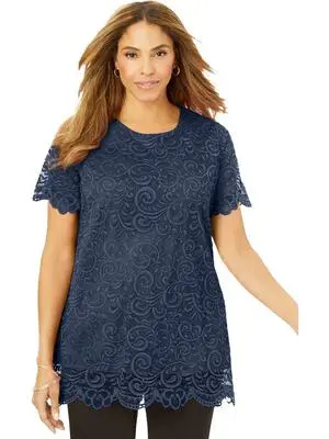 JESSICA LONDON JESSICA LONDON Stretch Lace Tunic Navy