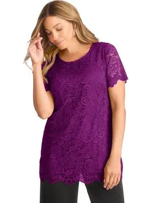 JESSICA LONDON Stretch Lace Tunic Purple Tulip