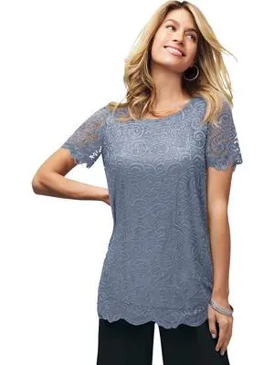 JESSICA LONDON Stretch Lace Tunic - Slate Grey