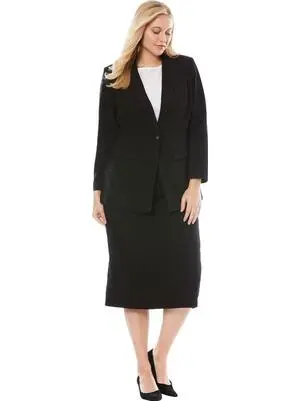 JESSICA LONDON Stretch Crepe Skirt Suit Black