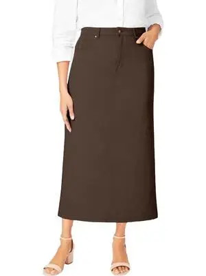 JESSICA LONDON Classic Cotton Denim Midi Skirt - Chocolate