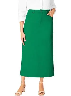JESSICA LONDON Classic Cotton Denim Midi Skirt - Kelly Green