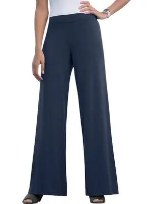 JESSICA LONDON Stretch Knit Wide Leg Pants - Navy