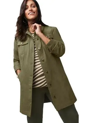 JESSICA LONDON Long Denim Jacket - Dark Olive Green