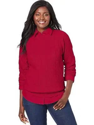 JESSICA LONDON Cable Crewneck Sweater - Classic Red
