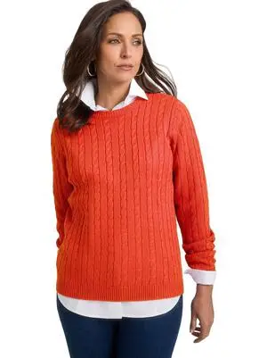 JESSICA LONDON Cable Crewneck Sweater - Paprika Red
