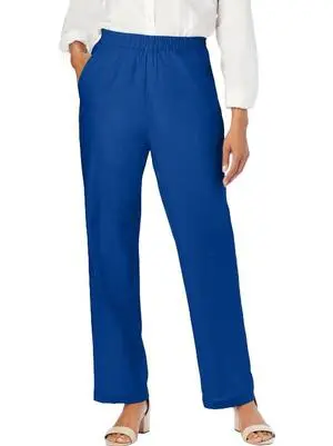 JESSICA LONDON Linen-blend Straight-leg Pants - Dark Sapphire