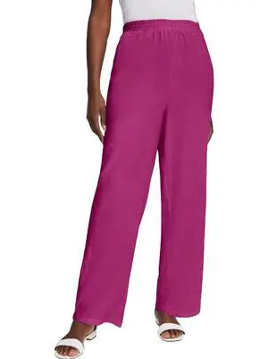 JESSICA LONDON Jessica London Lightweight Linen Blend Straight Leg Pants Raspberry