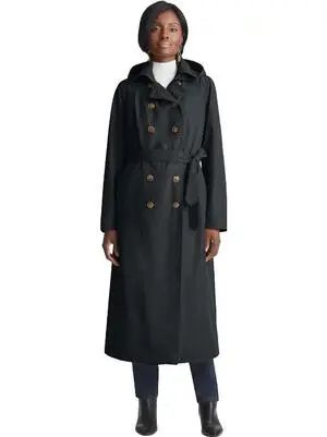 JESSICA LONDON Double-breasted Long Trench Raincoat - Black