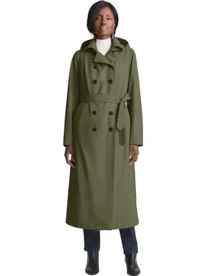 JESSICA LONDON Double-breasted Long Trench Raincoat - Dark Olive Green