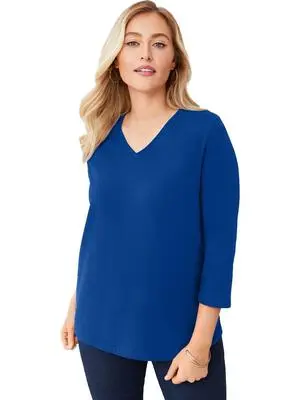 JESSICA LONDON Stretch Cotton V-neck Tee - Dark Sapphire