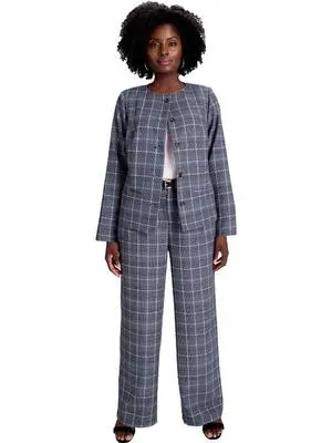 JESSICA LONDON Jessica London Bi-Stretch Lady Jacket Grey Sky Stripe Plaid