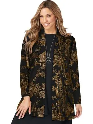 JESSICA LONDON Stretch Knit Topper Metallic Paisley