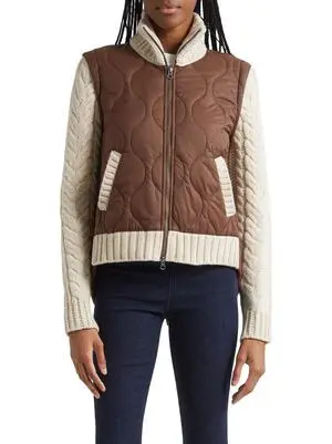 Veronica Beard Patra Quilted Mixed Media Jacket - Mocha Heathered Sand