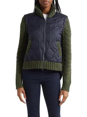 Veronica Beard Patra Quilted Mixed Media Jacket - Navy Army Melange