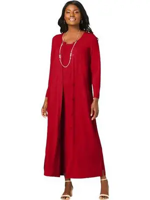 JESSICA LONDON Stretch Knit Duster Set Classic Red