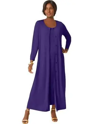 JESSICA LONDON Stretch Knit Duster Set Midnight Violet