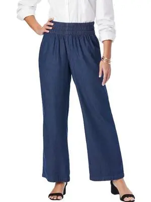 JESSICA LONDON Chambray Wide-leg Trousers - Indigo