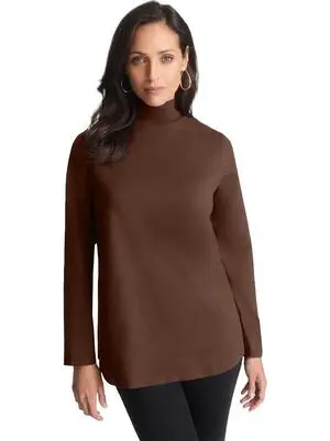 JESSICA LONDON Long Sleeve Mockneck Tee - Rich Brown