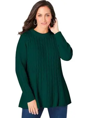 JESSICA LONDON Cable Peplum Top Emerald Green