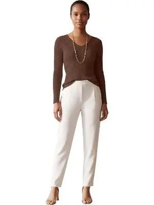 JESSICA LONDON Jessica London V-Neck Ribbed Long Sleeve Sweater Rich Brown