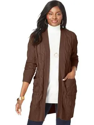 JESSICA LONDON Cable Duster Cardigan Sweater - Rich Brown