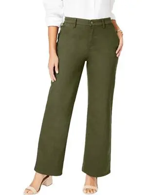 JESSICA LONDON True Fit Stretch Denim Wide Leg Jean - Dark Olive Green